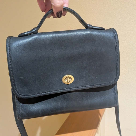 Coach | Bags | Coach Dark Leather Satchel With Gold Clasp | Poshmark
